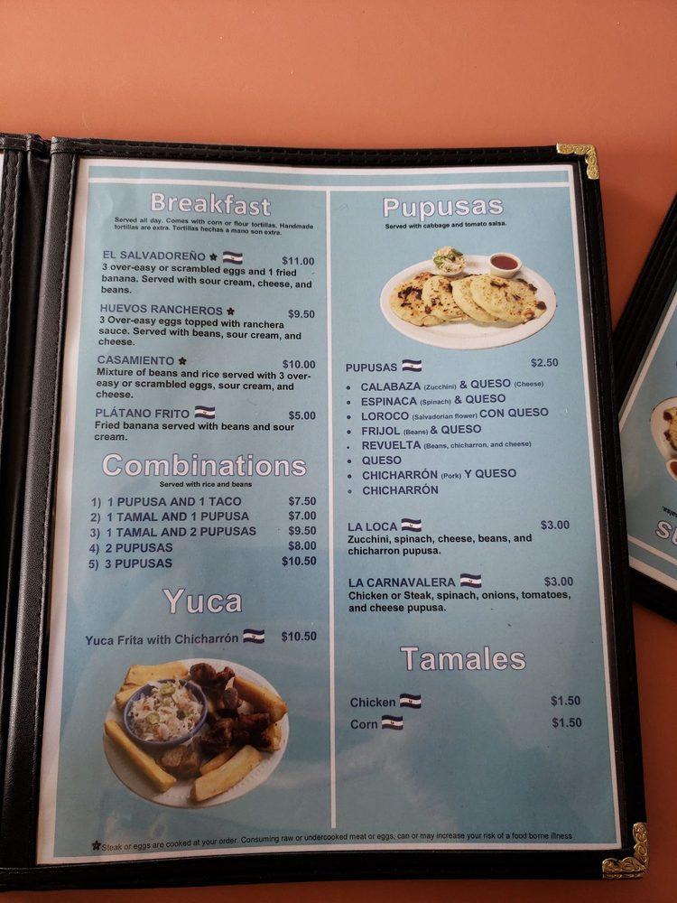 Menu at Vicky's Salvadorian Restaurant, Centralia