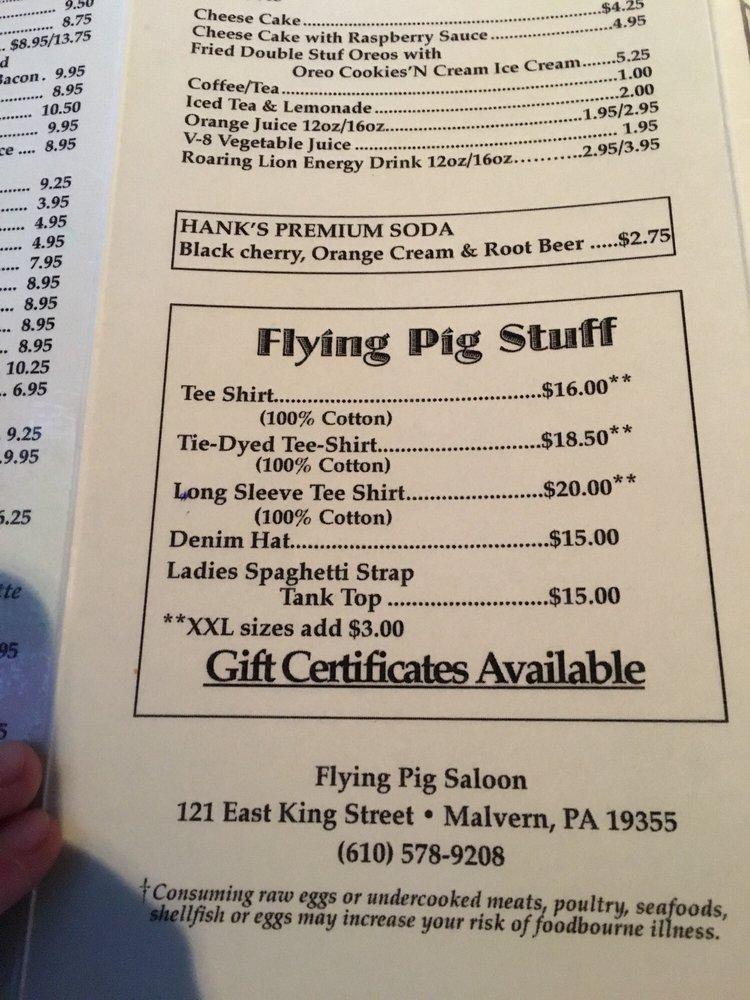 Menu at Flying Pig Saloon pub & bar, Malvern