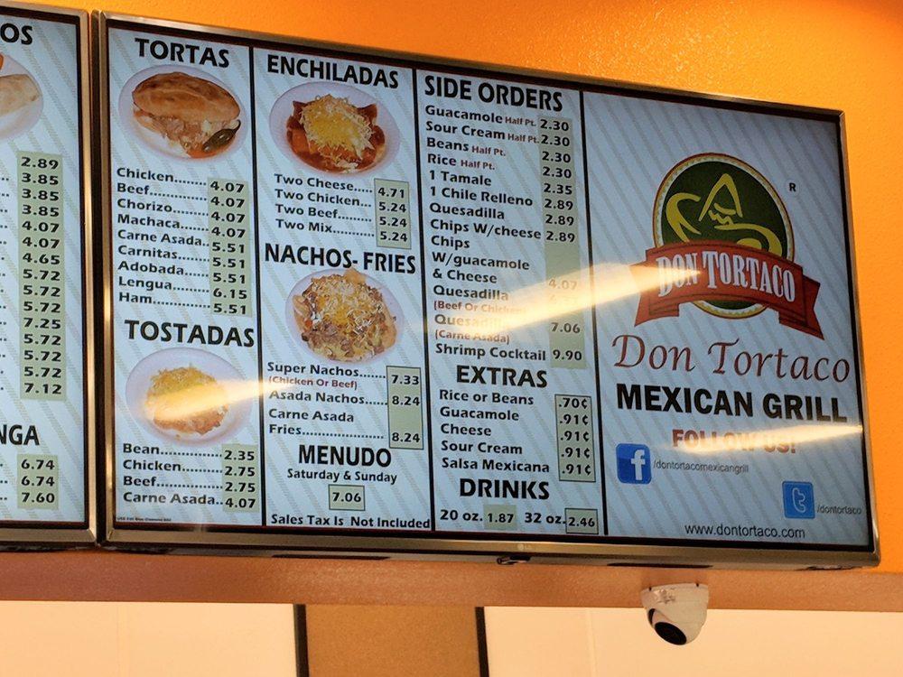 Menu at Don Tortaco Mexican Grill restaurant, Las Vegas, 4820 S Eastern Ave