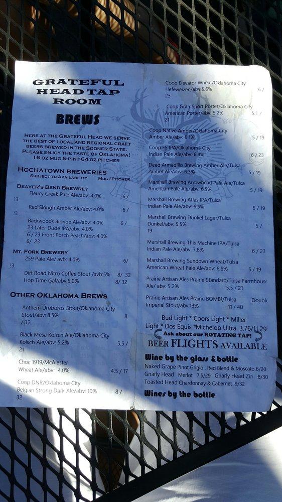 Menu at Grateful Head Pizza Oven & Tap Room pizzeria, Broken Bow