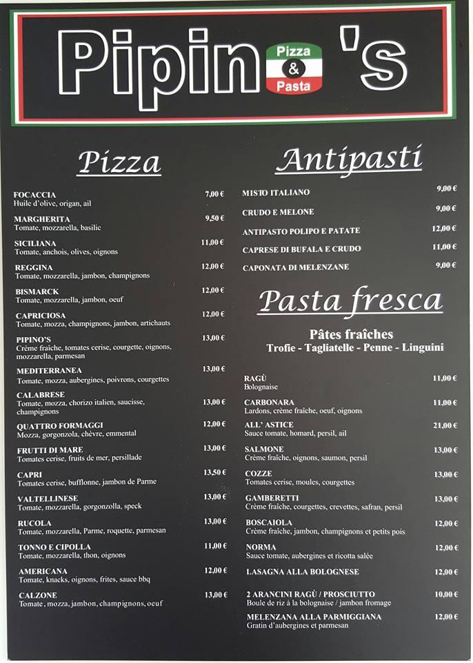 Menu at Pipino's Pizza & Pasta restaurant, La Grande-Motte