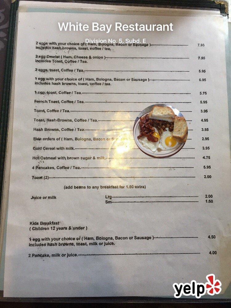 Menu at White Bay Restaurant, Canada