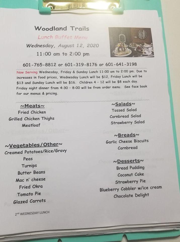 Menu at Woodland Trails restaurant, Collins