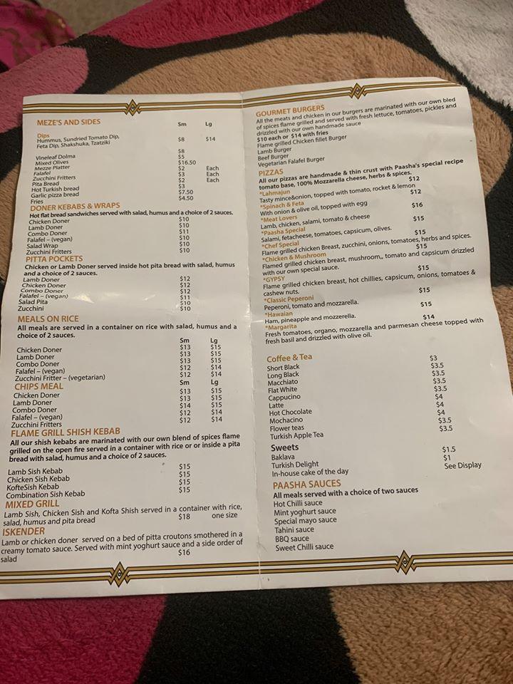 Menu at Ephesus Turkish Kitchen restaurant, Auckland, 741 Whangaparaoa Rd