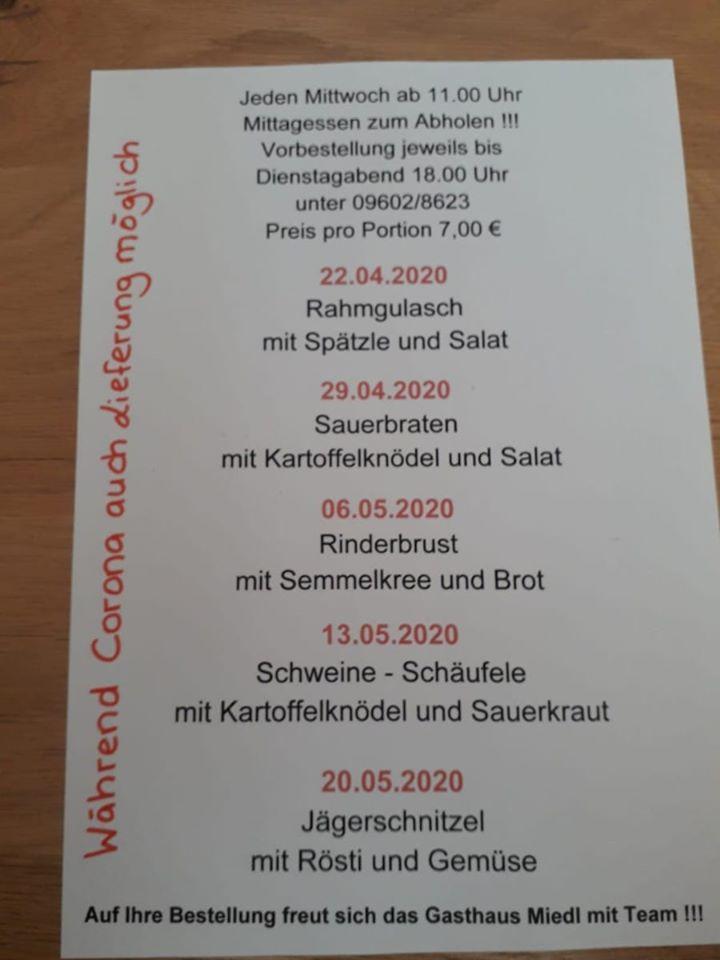 Menu at Hacker Heidi Gasthaus Miedl restaurant, Püchersreuth