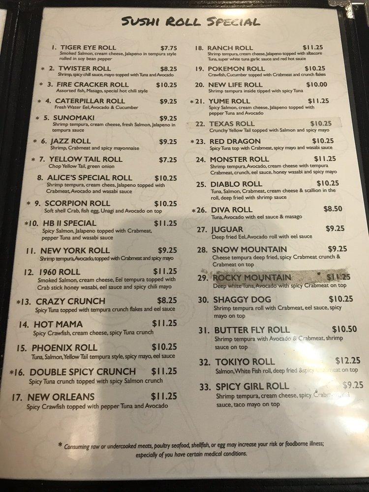 Menu at HB Japanese Steak House &Sushi restaurant, Humble, Farm to ...