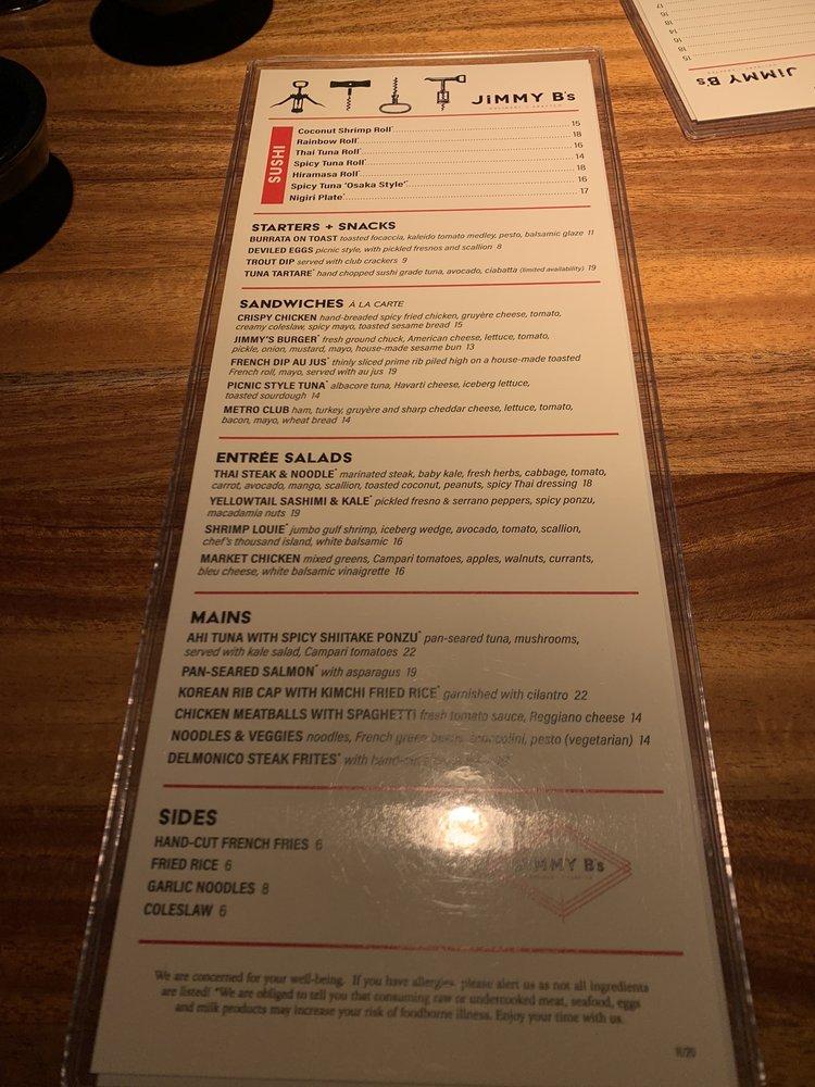 Menu at Jimmy B's Culinary + Krafted restaurant, Oklahoma City