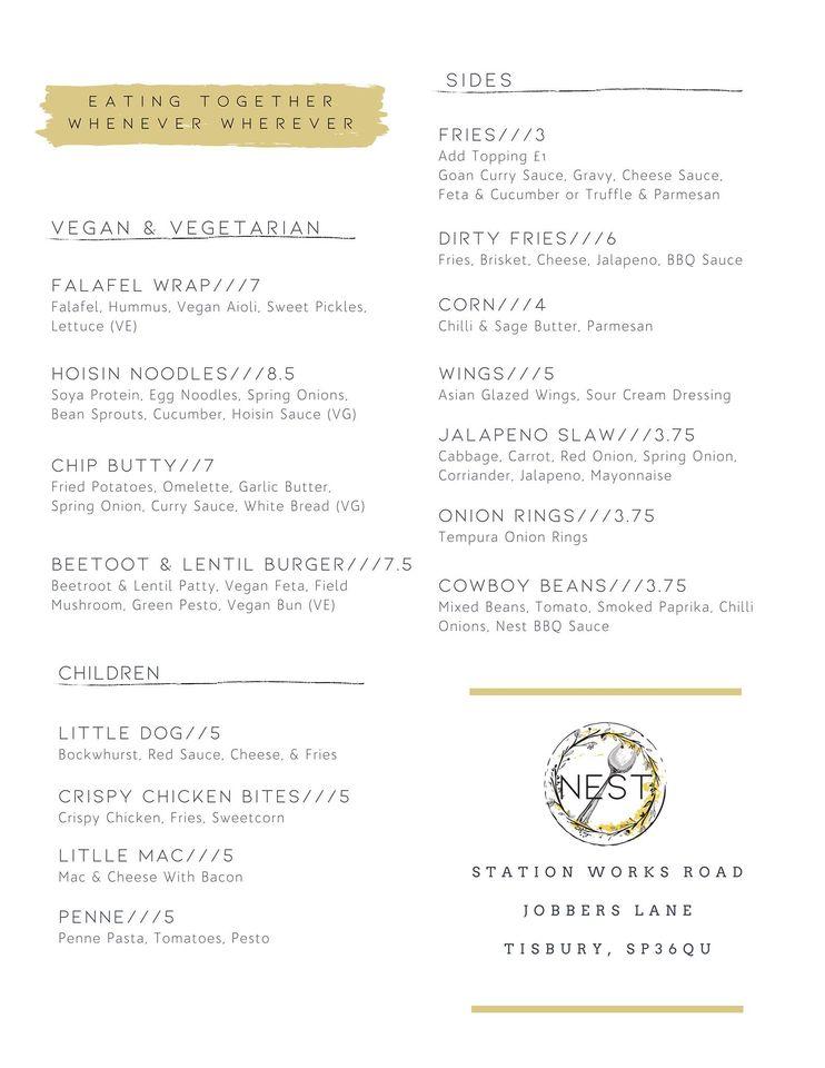 Menu at Nest Together restaurant, West Tisbury