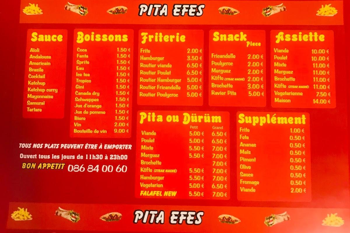 Menu at Pita Efes, Durbuy