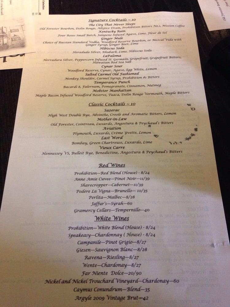 Menu at Prohibition Gastro Lounge pub & bar, Powell