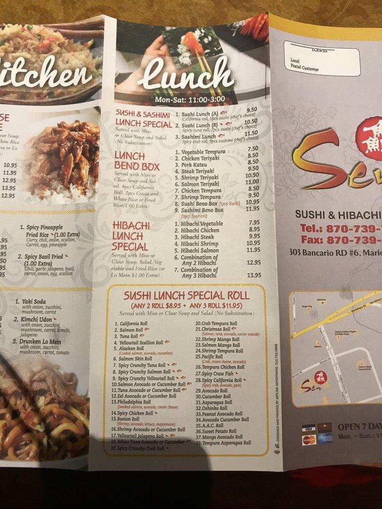 Menu at Sen Sushi & Hibachi Grill restaurant, Marion