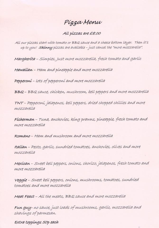 Menu at The Bull Shed steakhouse, Belper