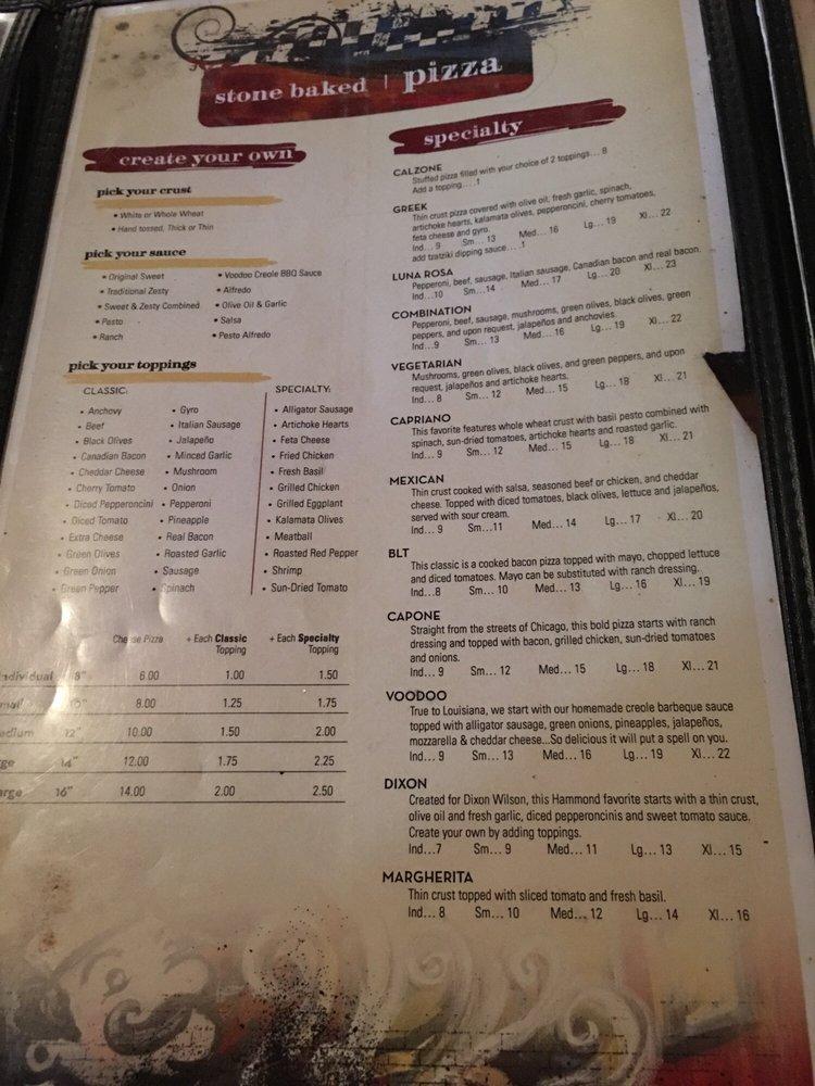 Menu at Tommy's on Thomas pizzeria, Hammond