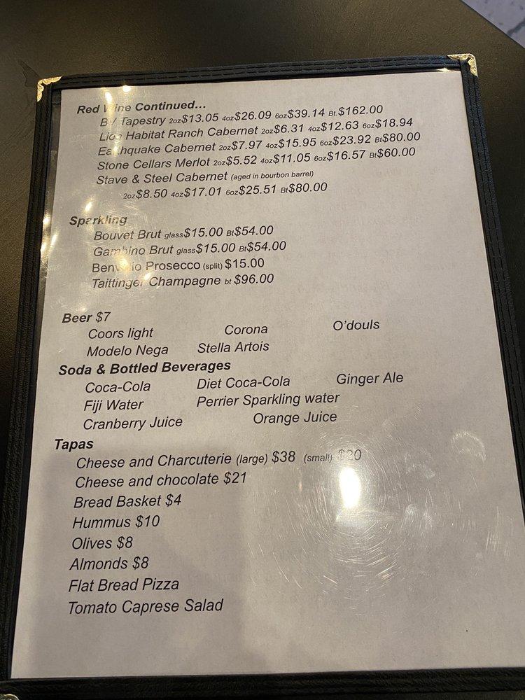 Menu at Vino Del Lago pub & bar, Henderson