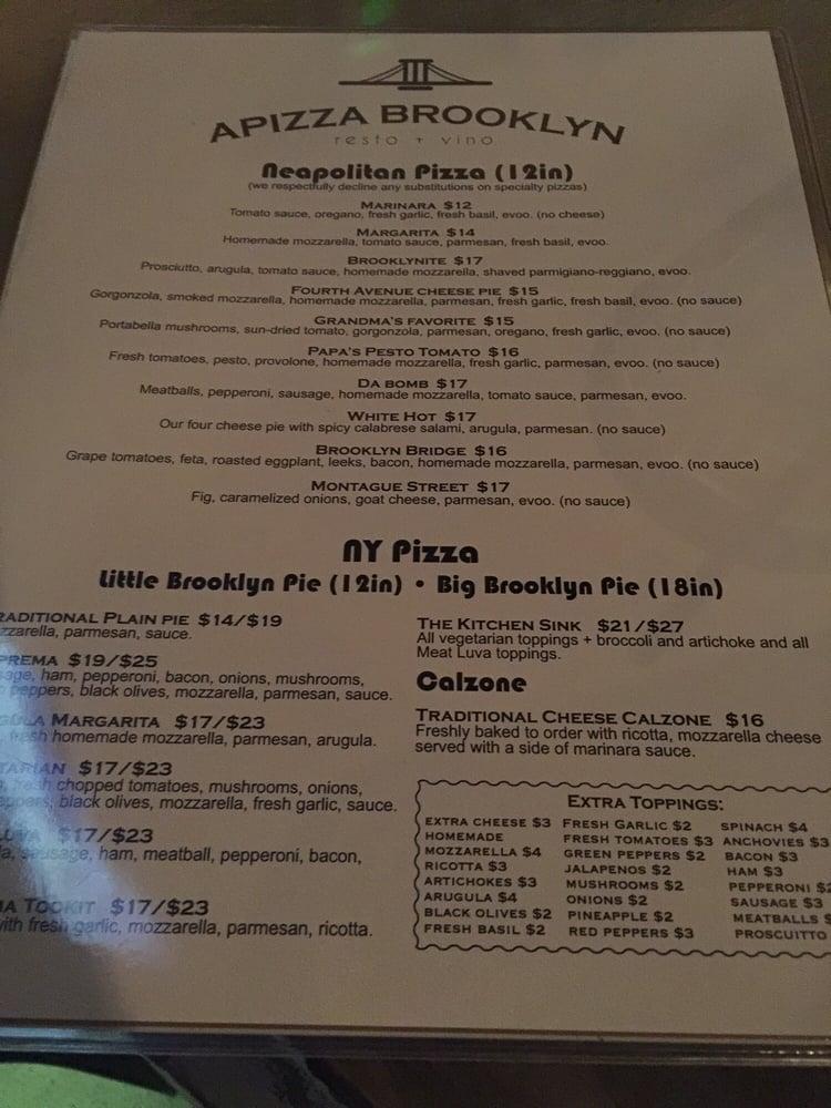 Menu at Apizza Brooklyn Resto + Vino - Pinecrest pizzeria, Pinecrest, S ...