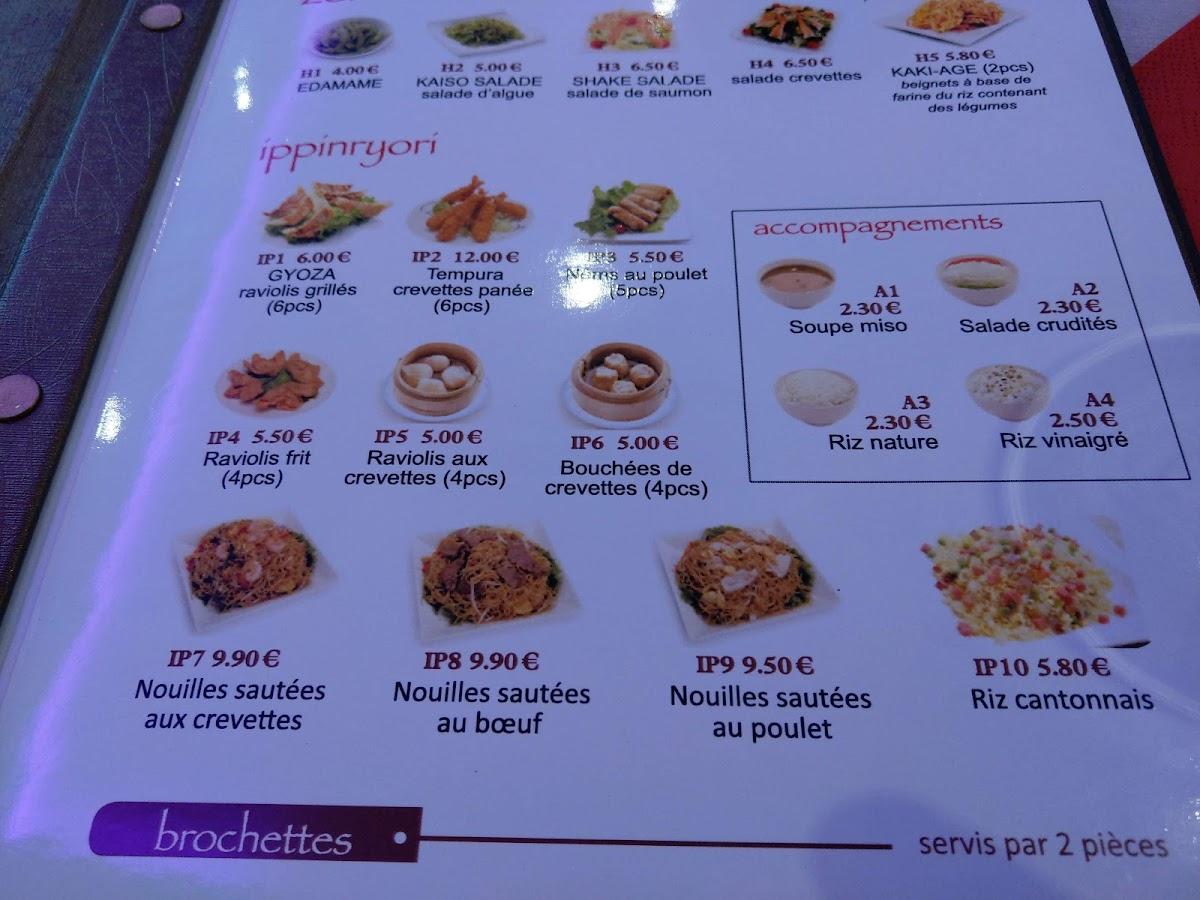 Menu at Asuka restaurant, Rochefort