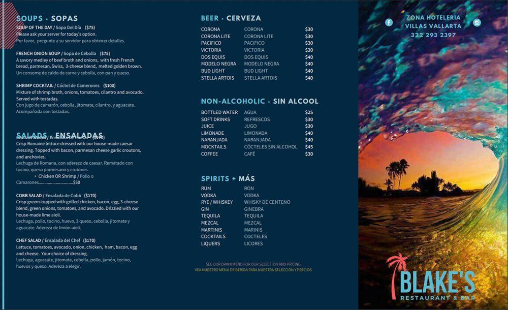 Carta de Blake's Restaurant and Bar, Puerto Vallarta