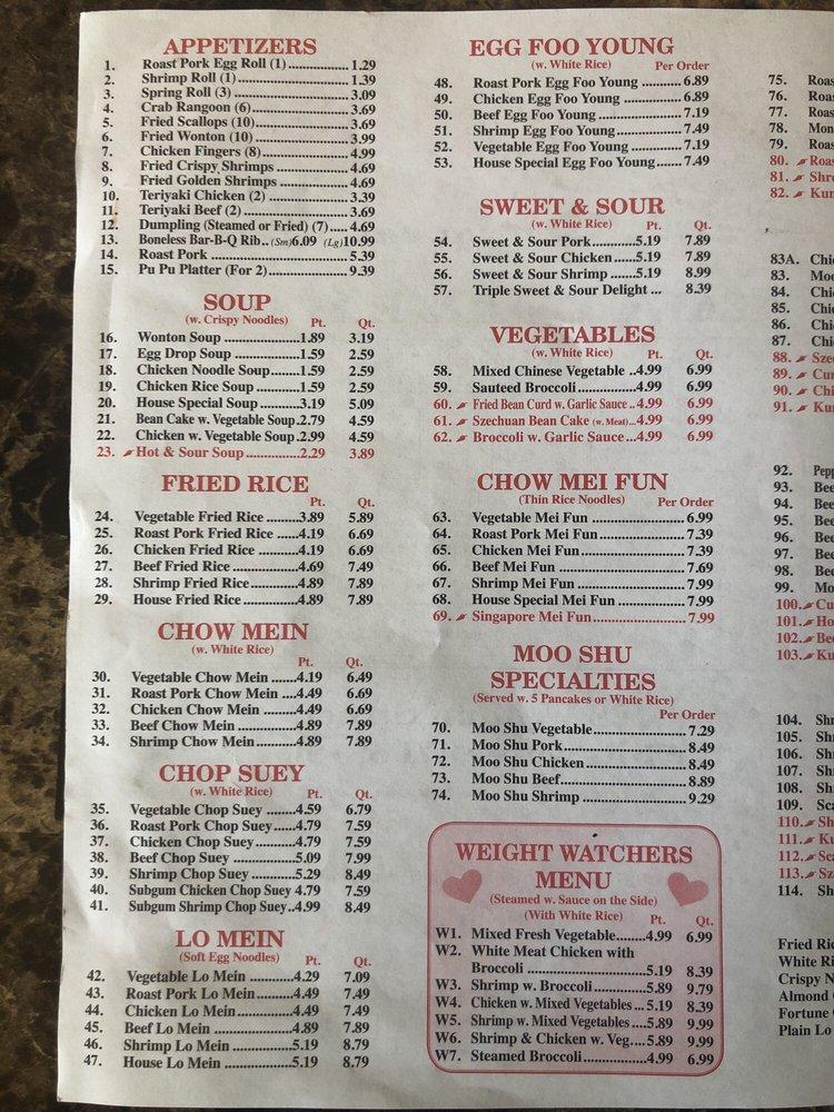 Menu at China House restaurant, Whitewater