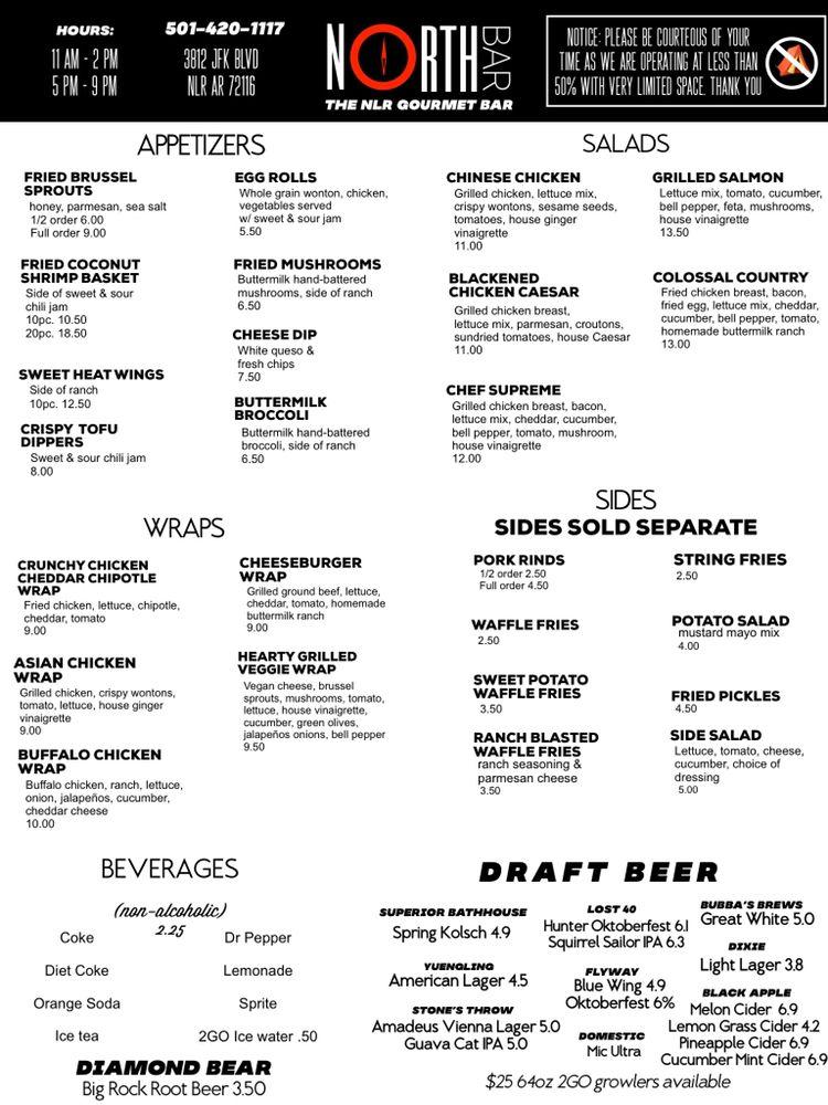 Menu at North Bar, North Little Rock, John F Kennedy Blvd