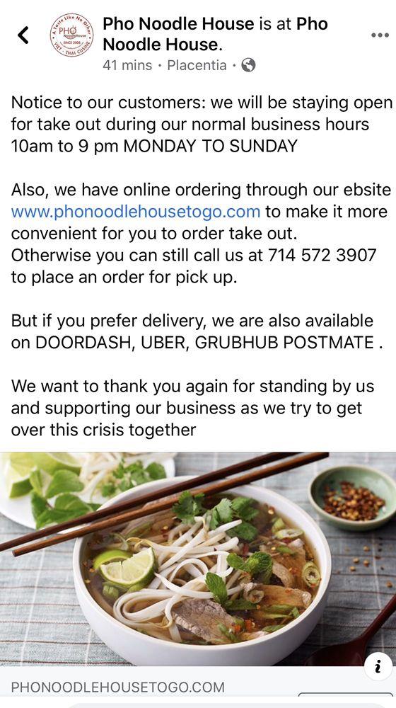 Menu at Pho Noodle House restaurant, Placentia