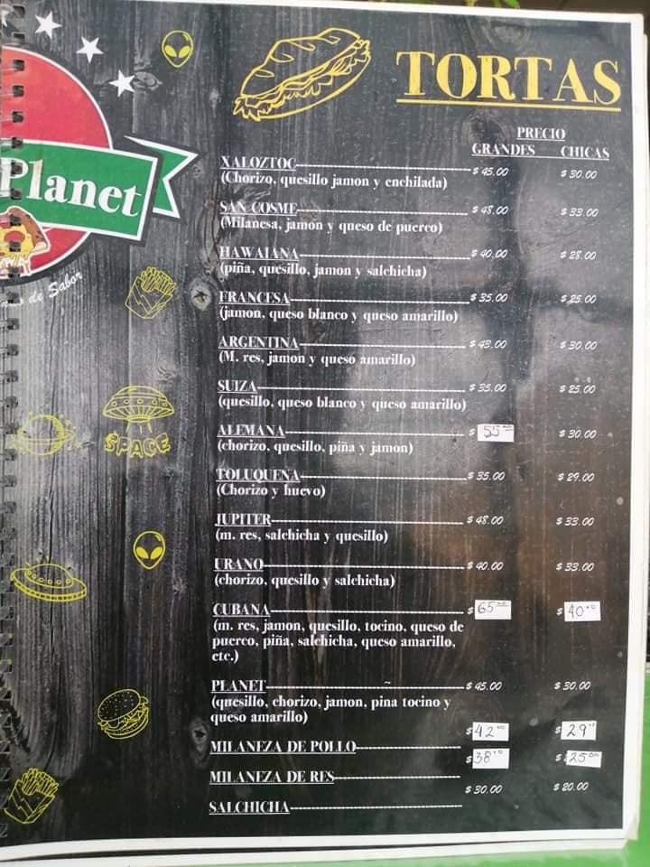 Menu at Pizza Planet restaurant, Xaloztoc