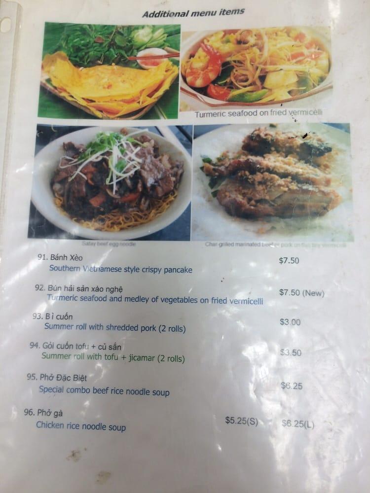 Menu at Bach Yen Vietnamese Cuisine restaurant, Toronto