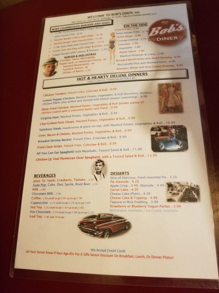 Menu at Bob's Diner restaurant, Bainbridge