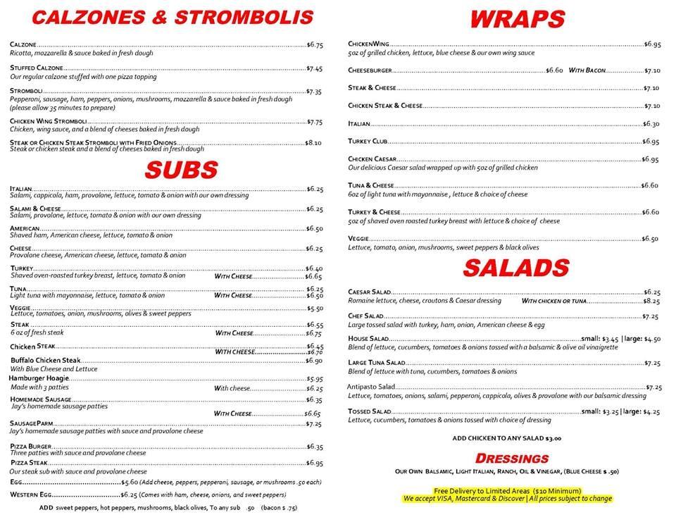 Menu at Cali's Don Tomaso Peatza pizzeria, Dunmore