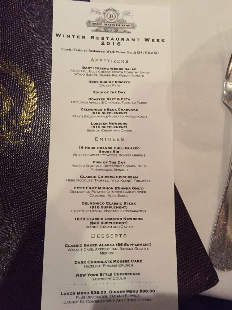 Carta de Delmonico's Steakhouse, Nueva York