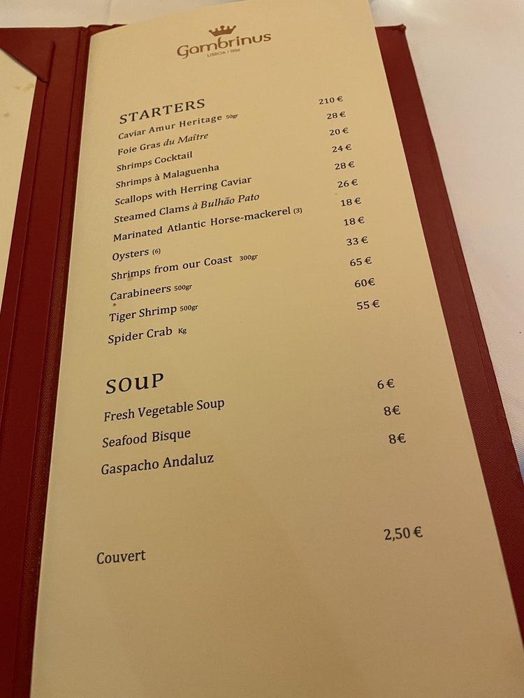 Menu em Restaurante Gambrinus, Lisboa