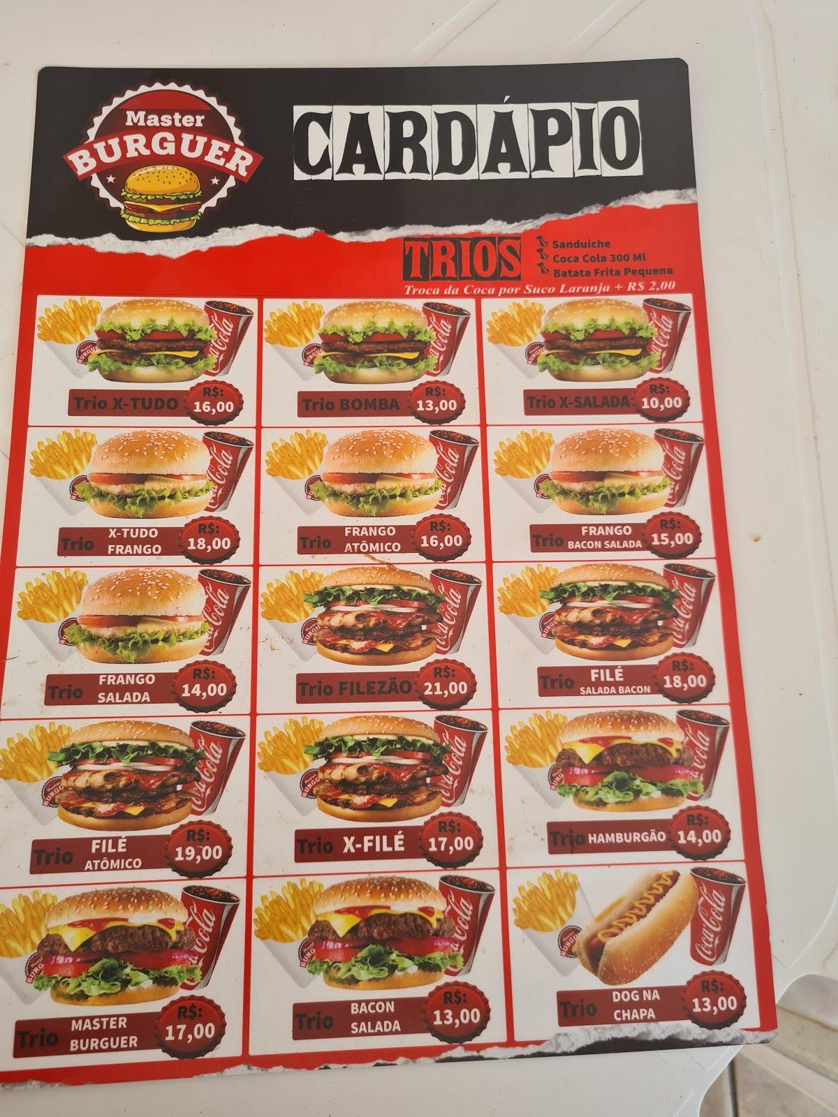 Menu at Master Burger restaurant, Brasília, Guará I QE 7 Ao lado da ...