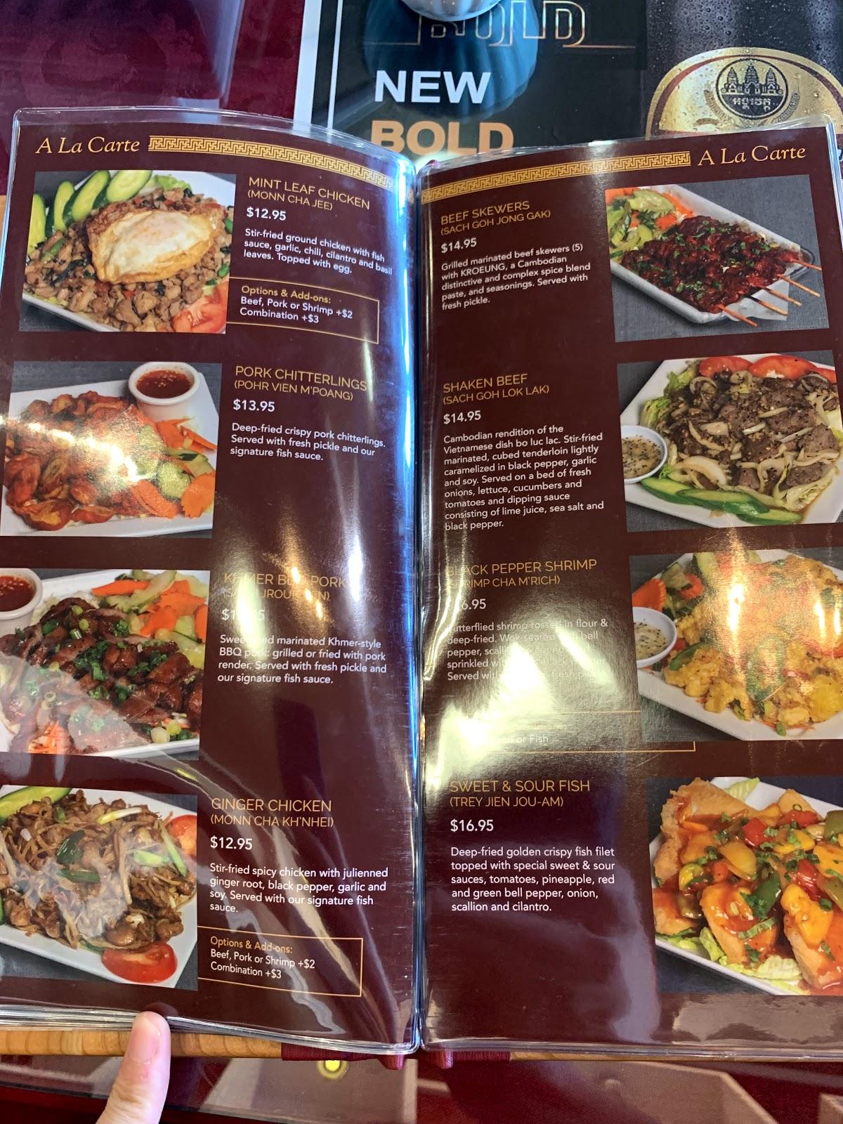 Menu at Monorom Cambodian Restaurant, Long Beach