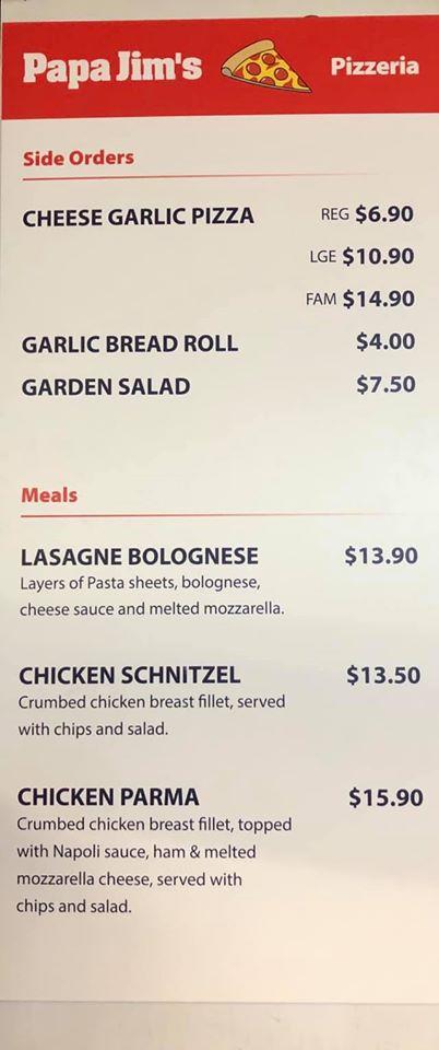 Menu at Papa Jims Pizzeria & Fish & Chippery, Kilmore