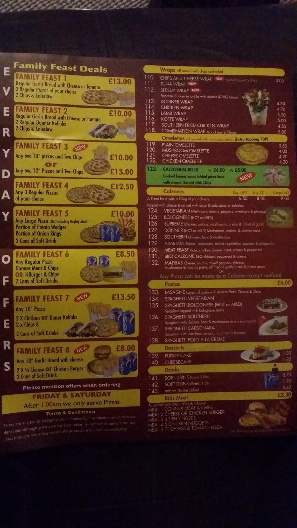 Menu at Pizza house pizzeria, Market Rasen
