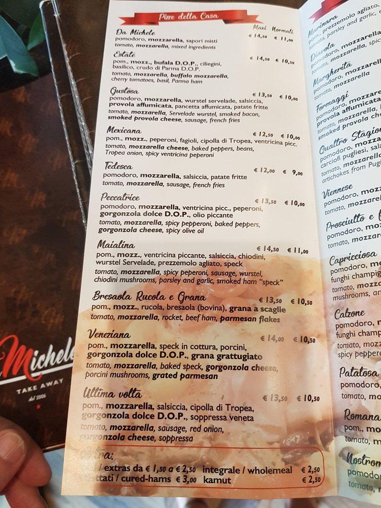 Menu at Pizzeria Da Michele, Venice, Via S. Donà