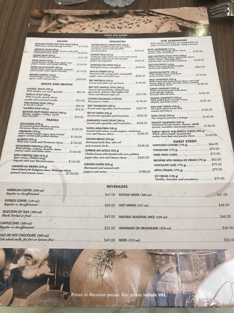 Menu at Stock Café, Tijuana