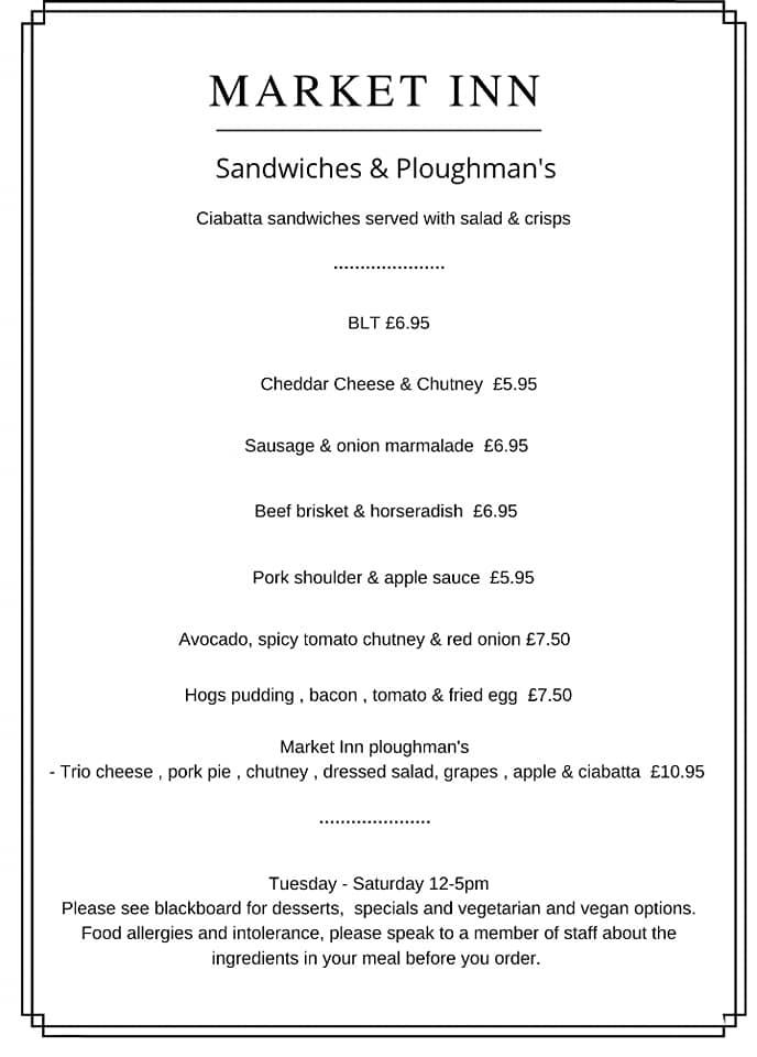 Menu at The Market Inn pub & bar, Tavistock