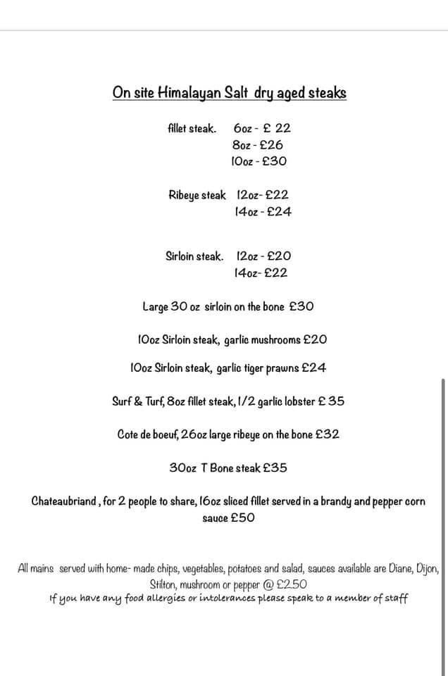 Menu at The Sutton Arms Faceby restaurant, Faceby, Mill Lane