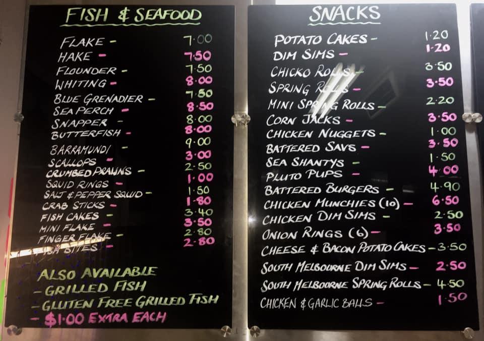 Menu at Thomas Street Fish Shop fast food, Benalla