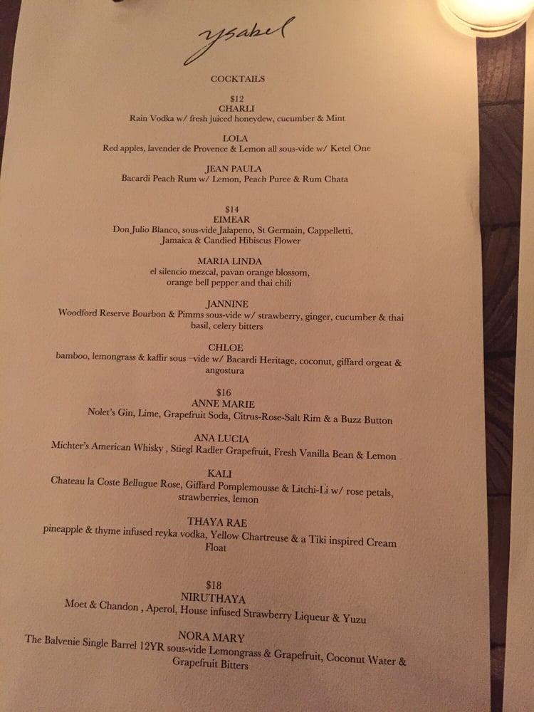 Menu at Ysabel pub & bar, West Hollywood