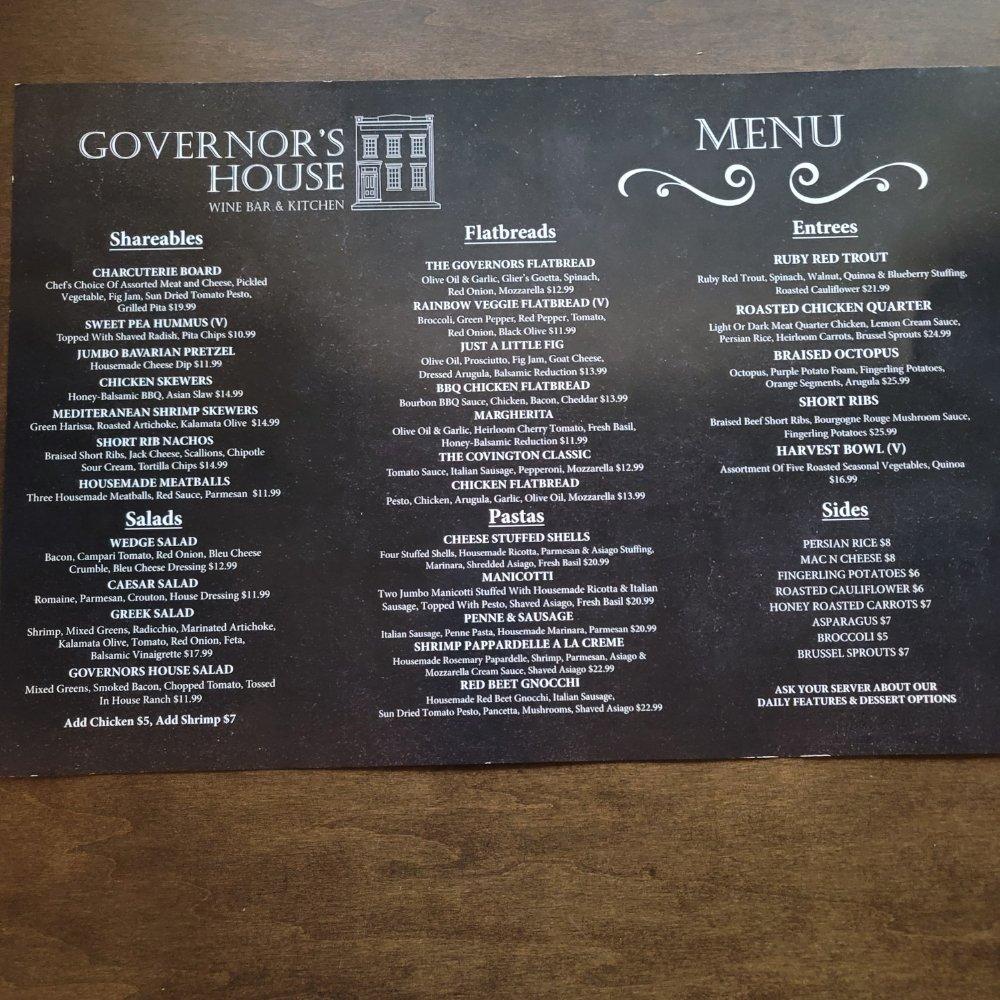 Menu at Governor's House Wine Bar & Italian Kitchen, Covington