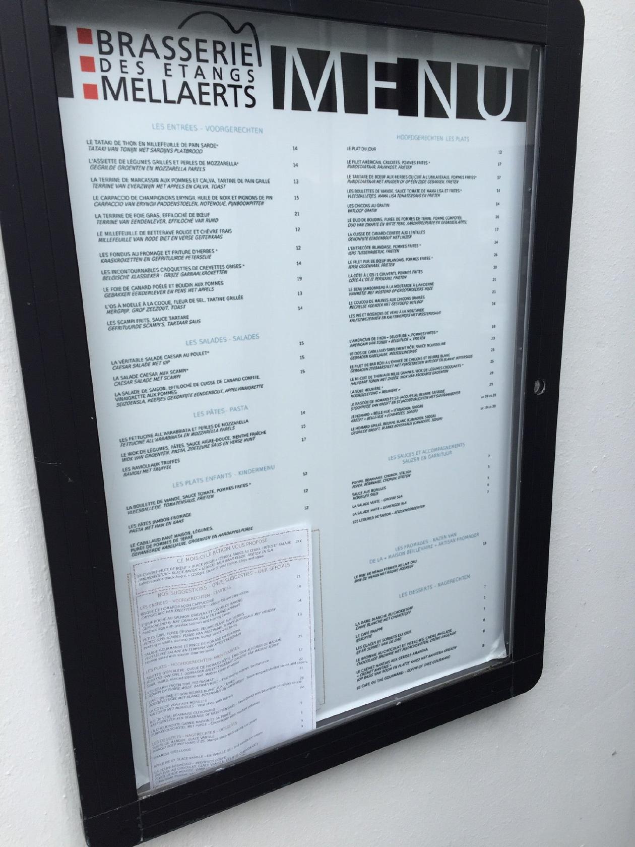 Menu au Brasserie des Étangs Mellaerts, Woluwe-Saint-Pierre