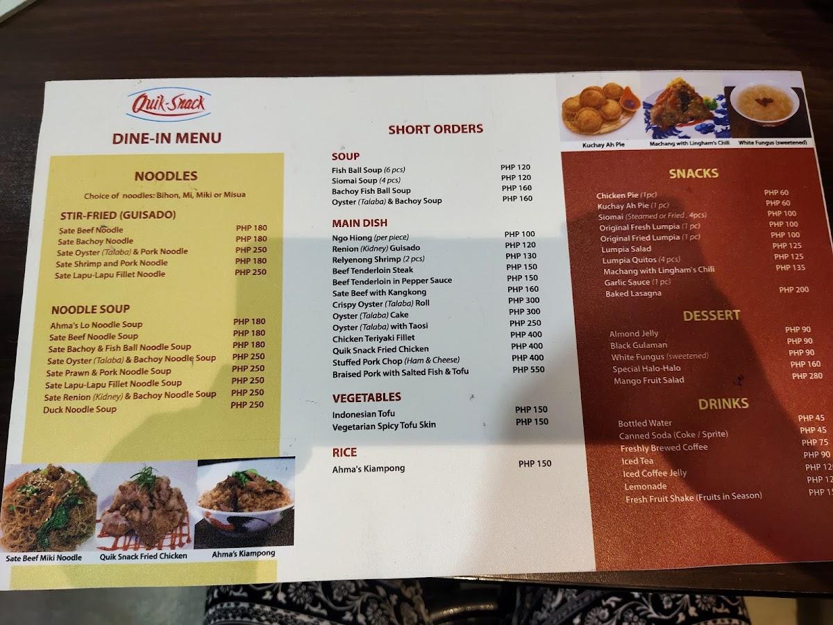 Menu at Quik Snack fast food, Manila