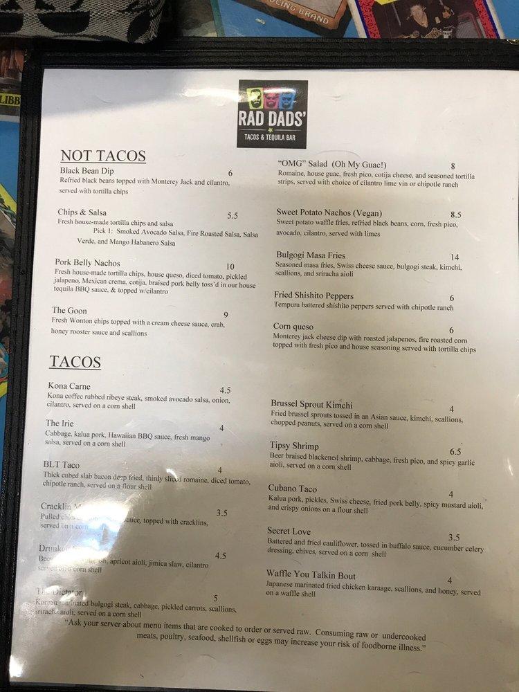 Menu at RAD DADS' Tacos & Tequila Bar, Muskegon