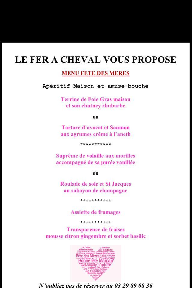 Menu au Restaurant du Fer à Cheval, Commercy