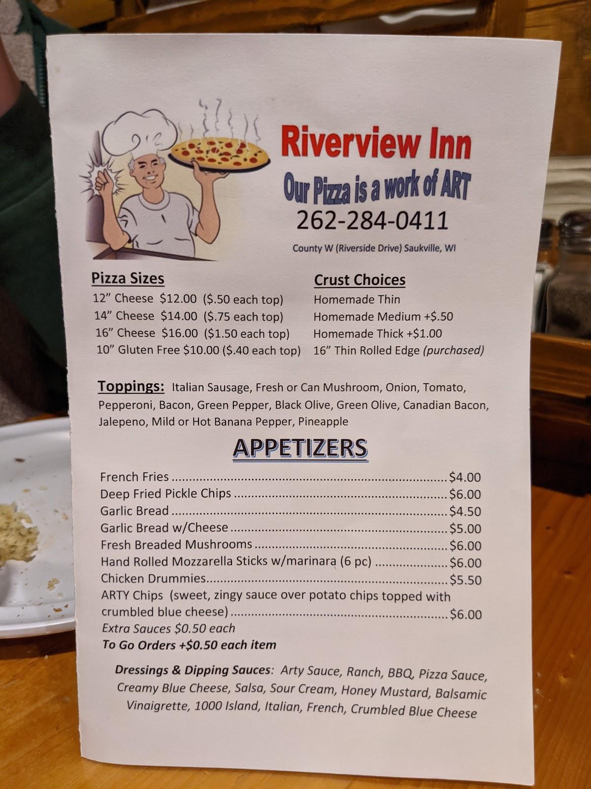 Menu at Riverview Inn pizzeria, Saukville