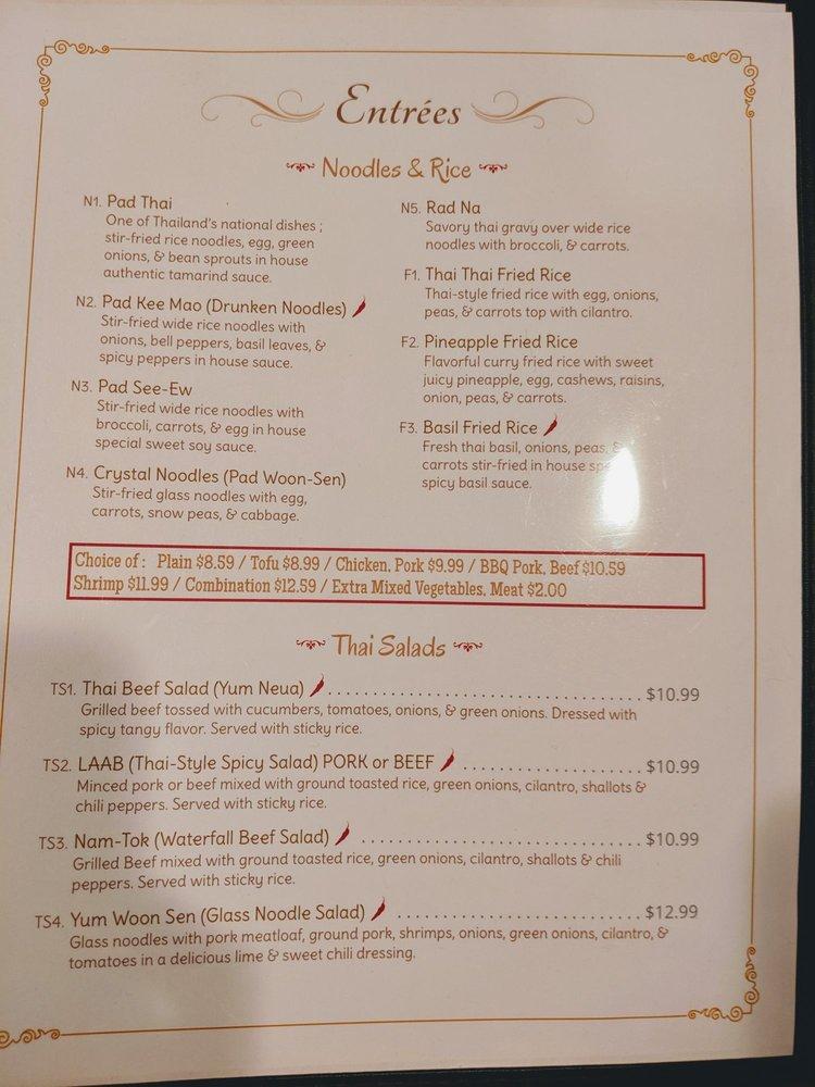 Menu at Thai Thai Restaurant, Rapid City