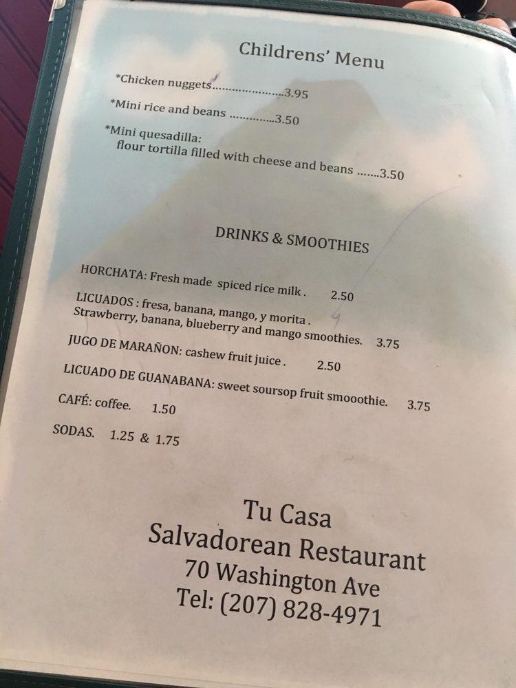 Menu at Tu Casa restaurant, Portland