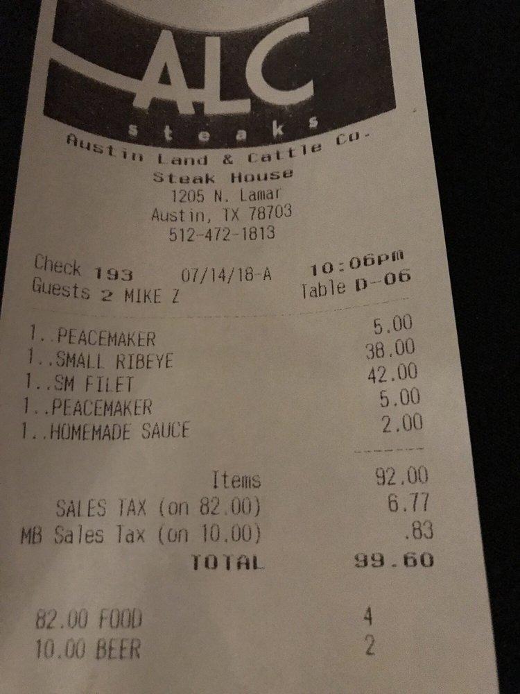 Menu at ALC Steaks pub & bar, Austin