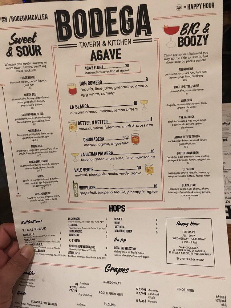 Menu at Bodega Tavern & Kitchen pub & bar, McAllen